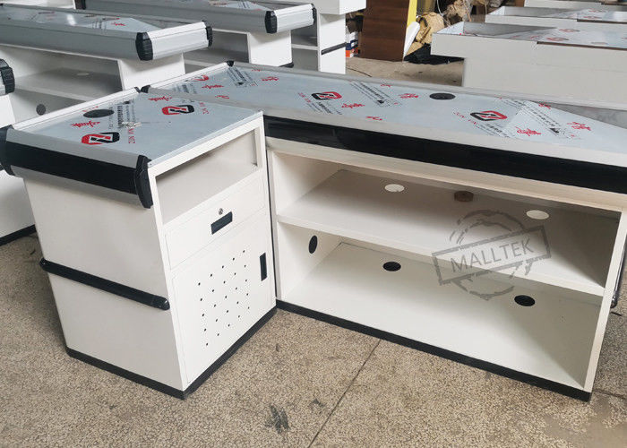 White Stainless Steel L Type Checkout Counter For Supermarket
