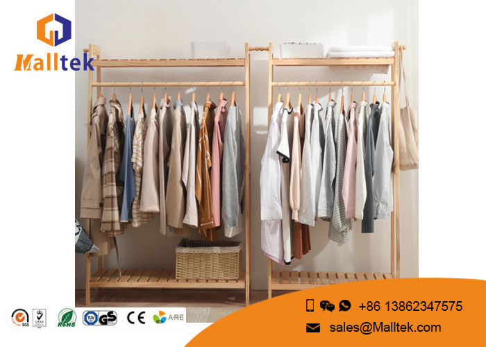 Wooden Hanging Garment Floor Rack Stable With Strong Bearing Strength