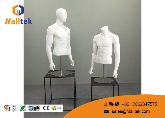 Fiberglass Retail Shop Fittings Upper Body Male Torso Mannequin Metal Base
