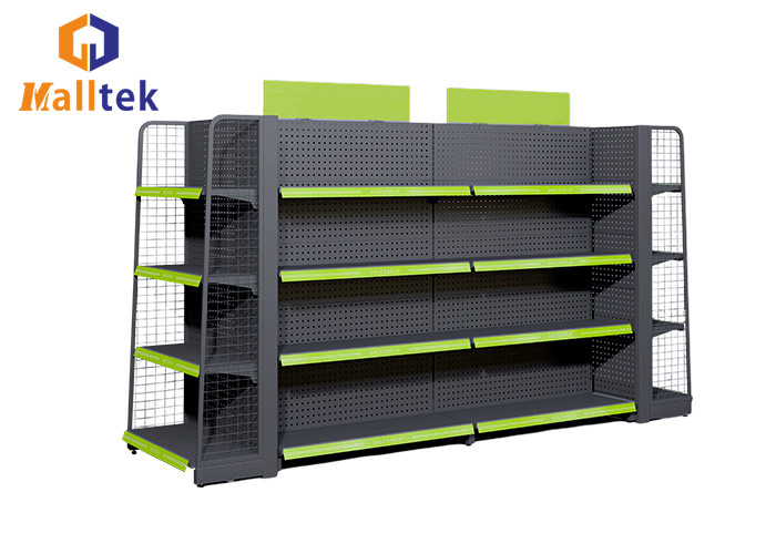 2 Side Supermarket Gondola Shelving Metal Perforated Back Panel Shelf ...
