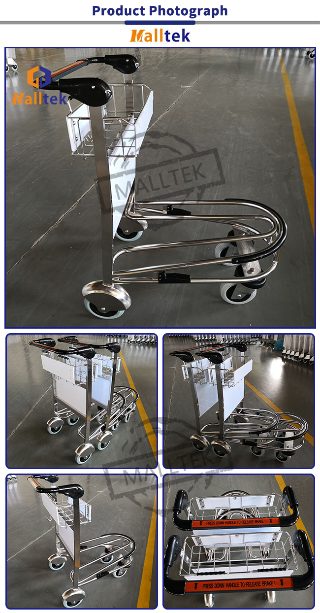 4 Wheels Durable Airport Luggage Trolley PVC Handle Material Stainless ...