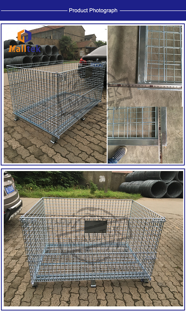 Folded Stacking Wire Mesh Storage Cages Collapsible Fireproof Steel ...