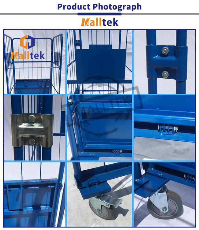 Warehouse Zinc Plated Logistics Trolley Foldable Wire Mesh Carry ...