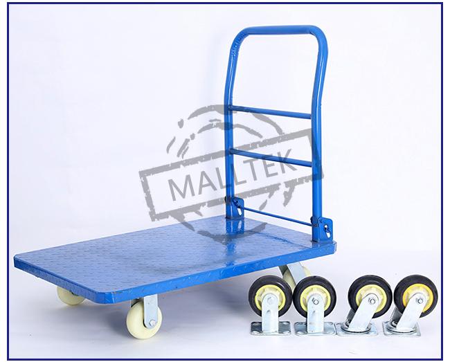 4 Wheels Industrial Logistics Trolley Flat Hand Push Trolley For Warehouse