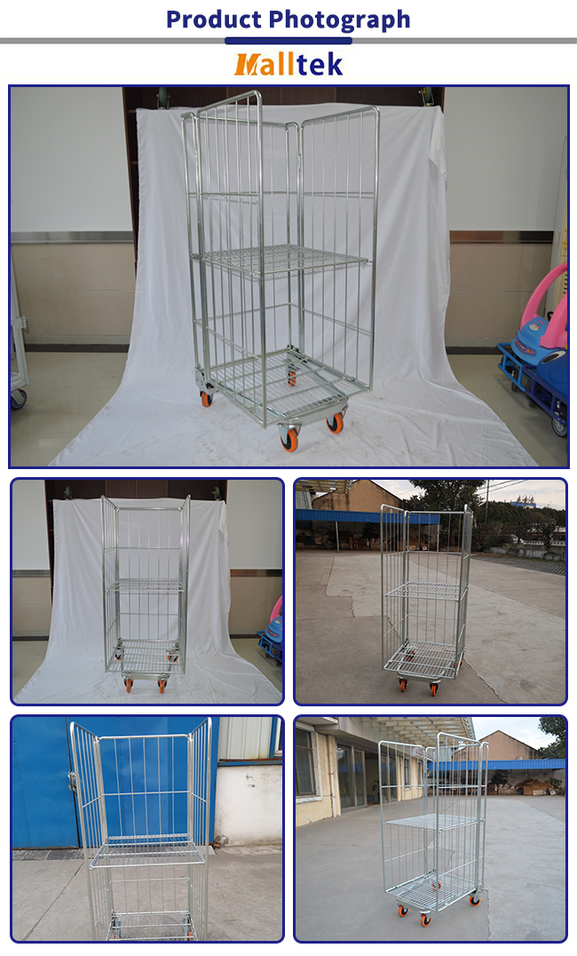 Rolling Galvanized Three - Sided Wire Mesh Trolley Logistics ...