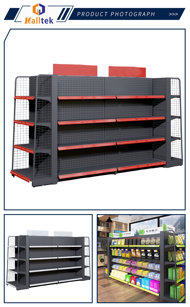 2 Side Supermarket Gondola Shelving Metal Perforated Back Panel Shelf ...