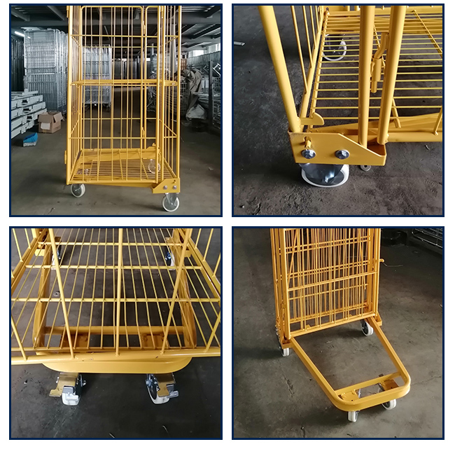 Collapsible Wire Mesh Zinc Coated Roller Cage Trolley With Wheels