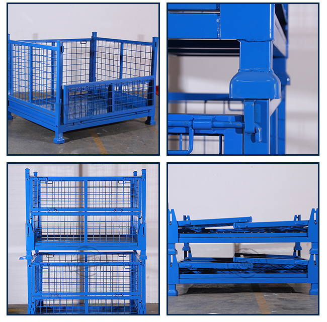 1000kg Powder Coating Steel Foldable Pallet Storage Cage