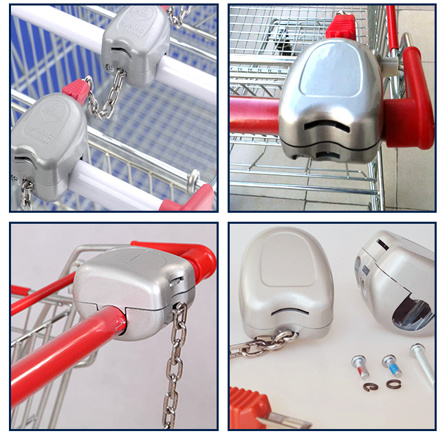 260mm Stainless Steel Chain Zinc Alloy Supermarket Trolley Coin Lock