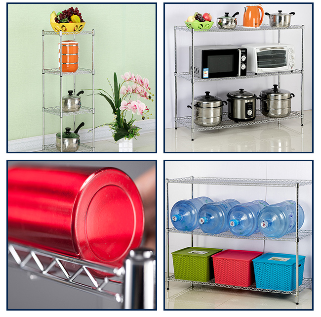 Household Storage Chrome Plated Wire Mesh Shelving Rack