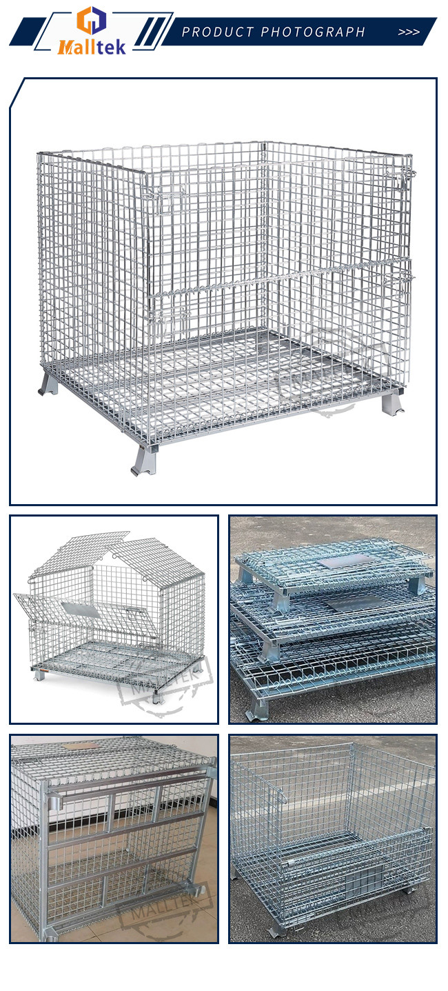 Warehouse Galvanized Steel Metal Wire Mesh Storage Cages Foldable